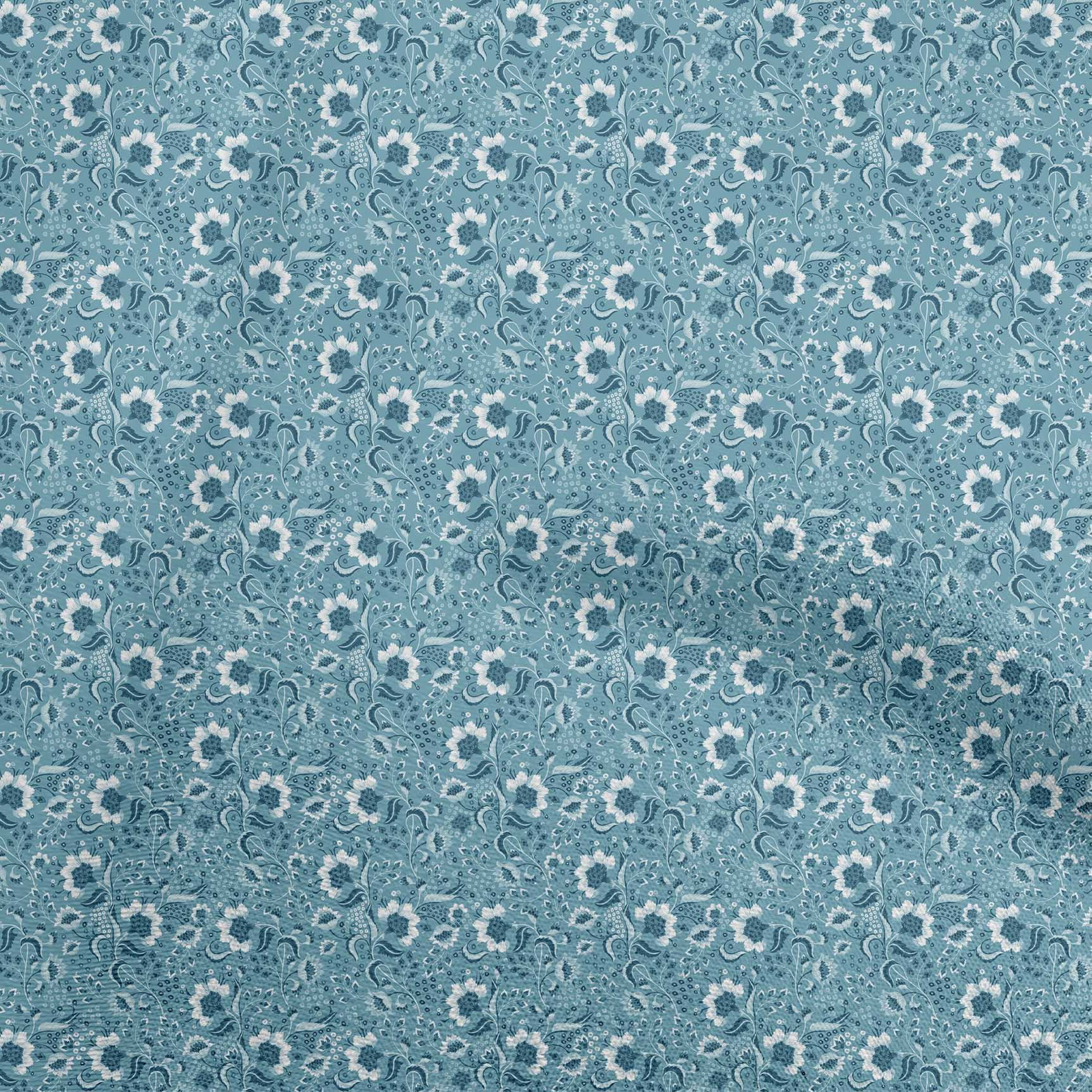 oneOone Cotton Jersey Sky Blue Fabric Jacobean Floral Dress Material ...