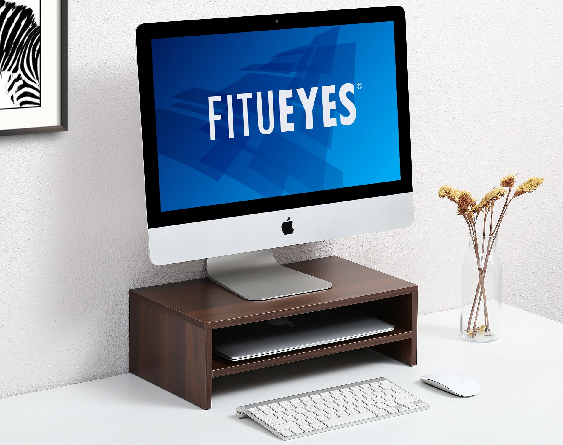 FITUEYES Computer Monitor Stand Clamp Desk TV Shelf Risers 16.7 inch 2 ...