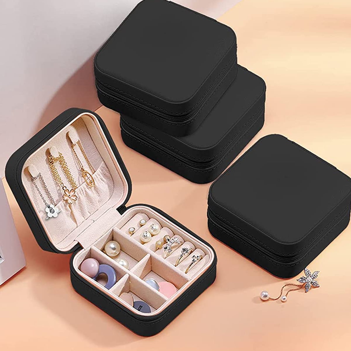 BUTORY Portable Travel Mini Jewelry Box Leather Jewellery Ring ...