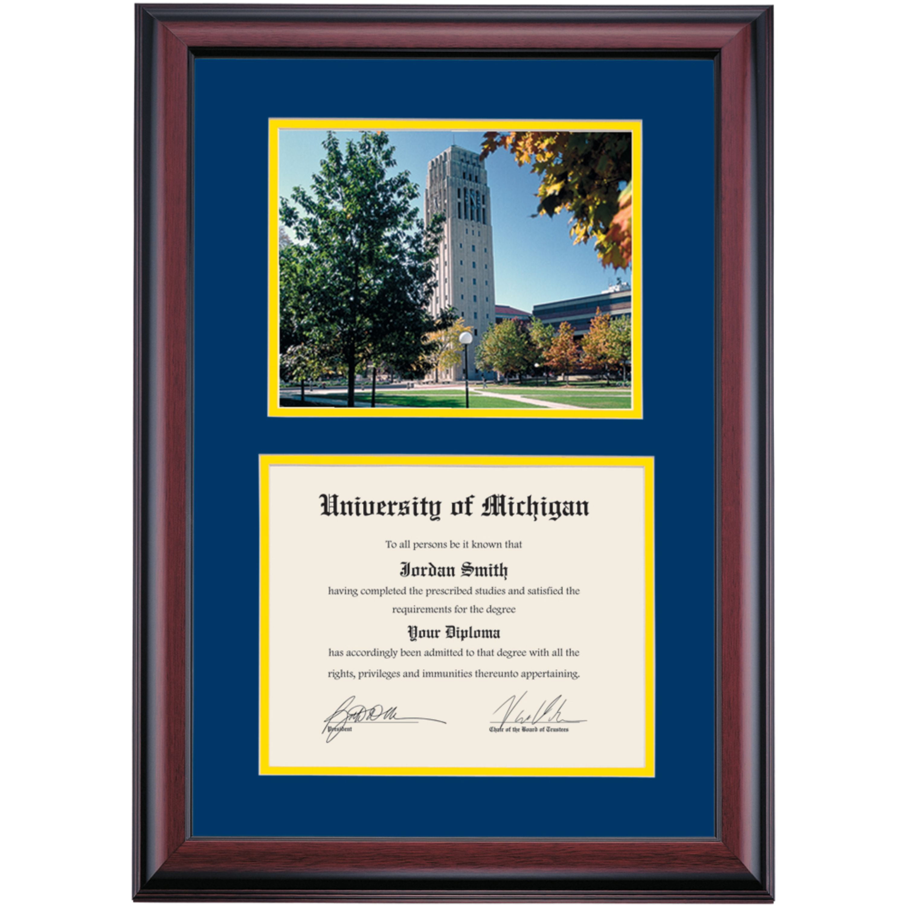 OCM Diploma Frame for University of Michigan UMich, Navy/Yellow Mat ...