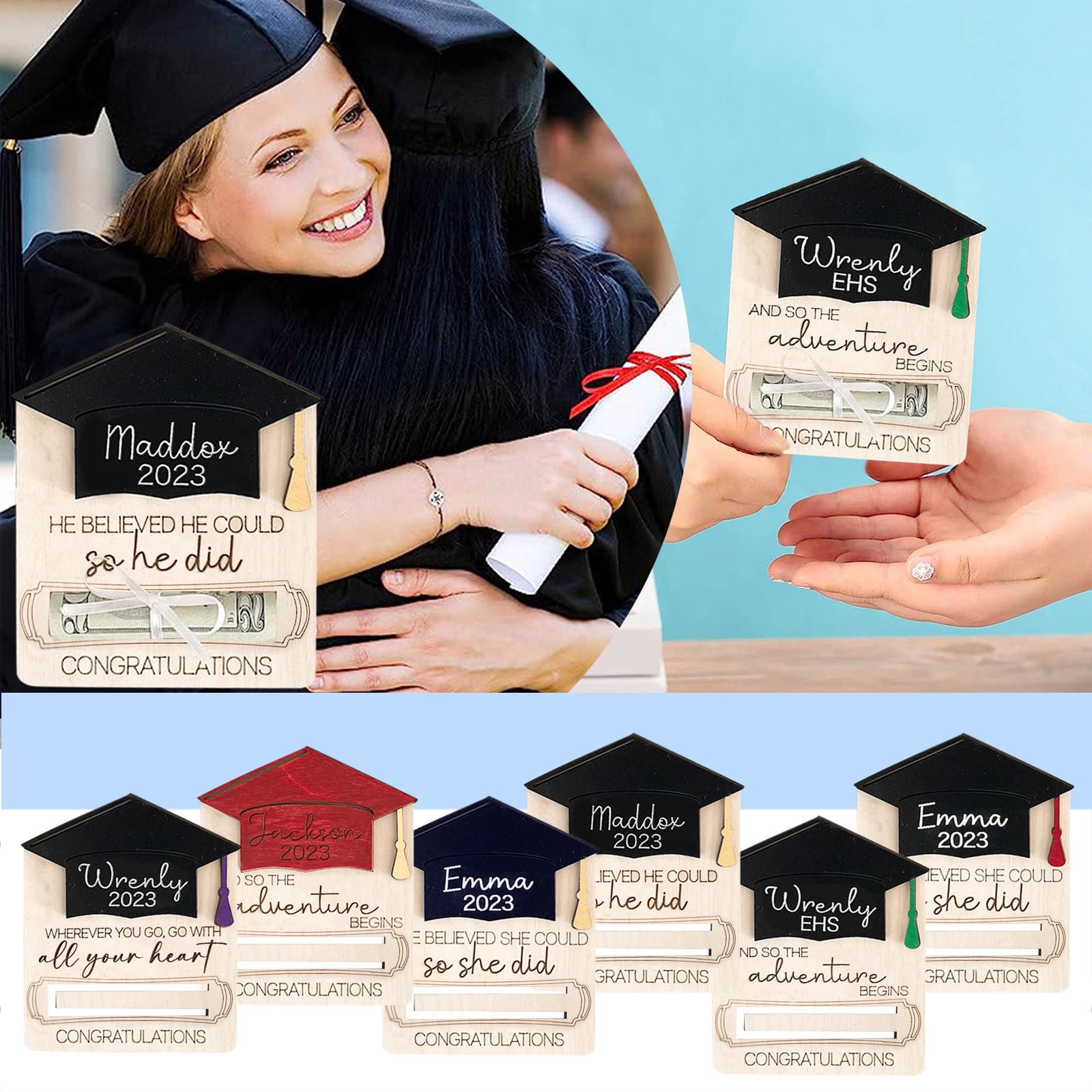 Viflosae 2023 Wooden Graduation Wallet Money Graduation Gift Piggyer ...