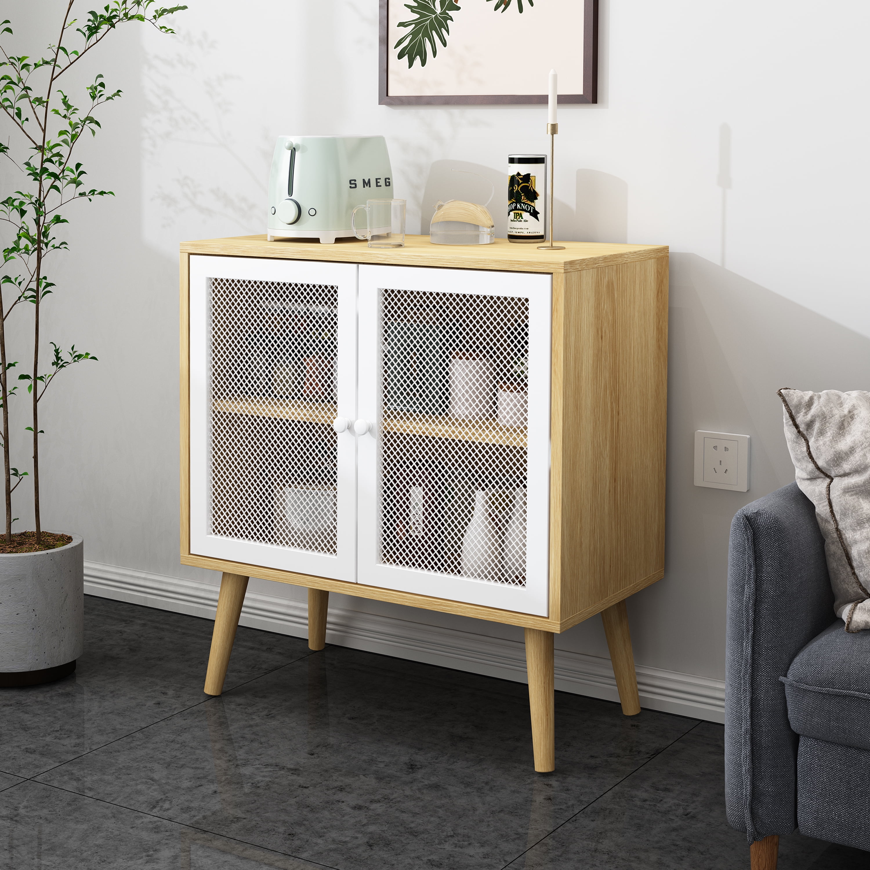 2 Door Cabinet,with mesh,storage cabinet,for living room,bedroom ...