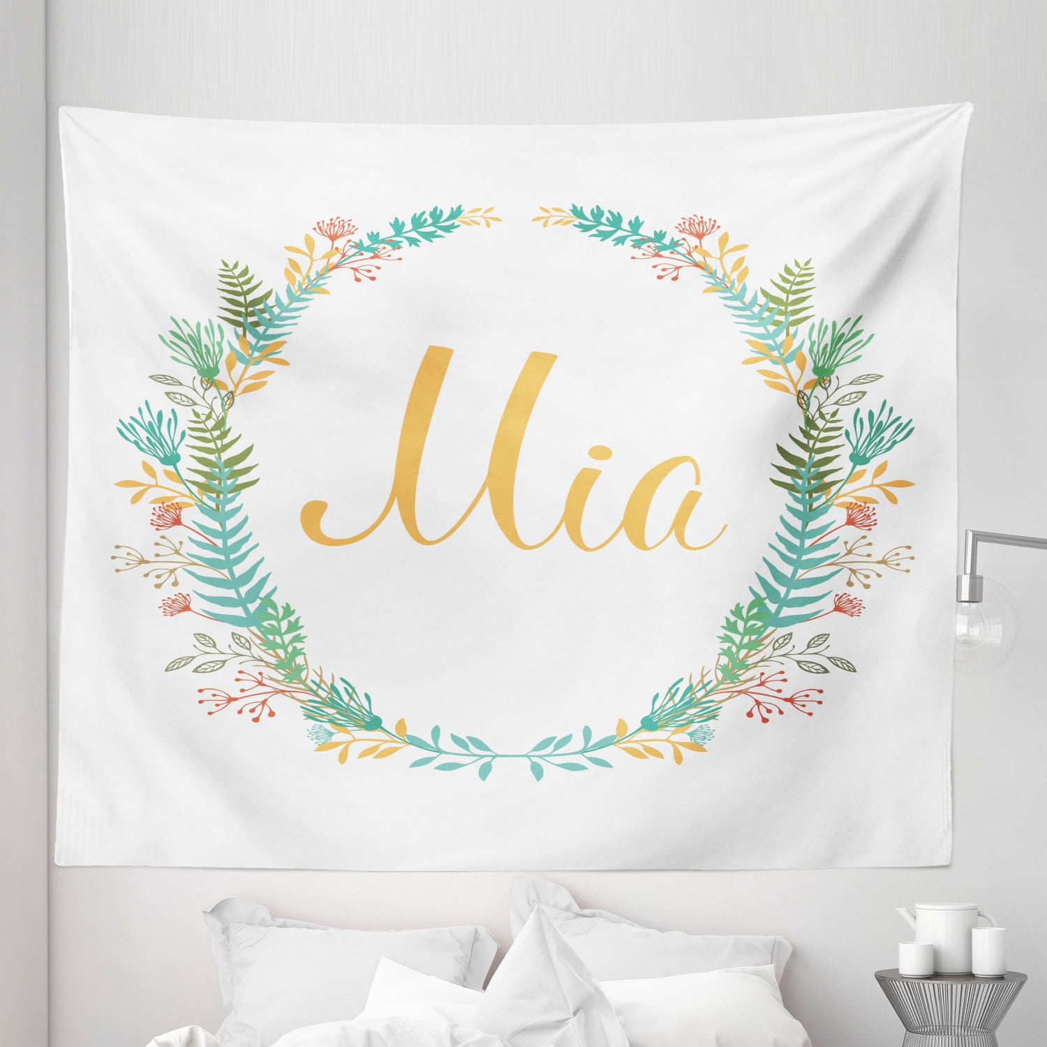 Mia Tapestry, Frame of Flowers and Ferns Pattern with Handwriting ...
