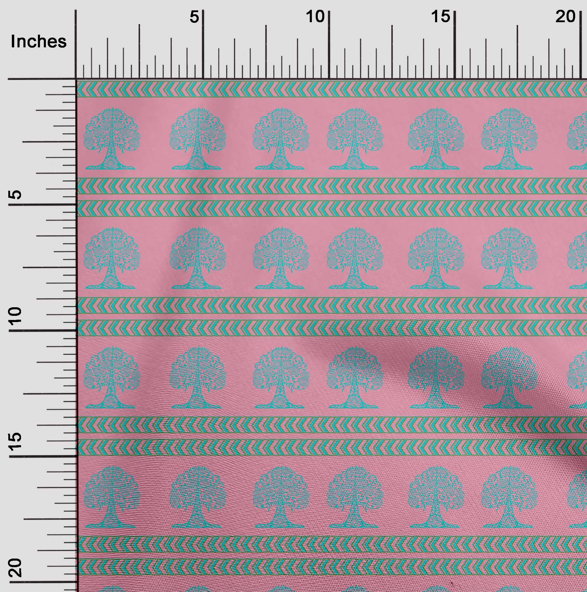 oneOone Silk Tabby Fabric Arrow & Tree Block Printed Fabric 1 Yard 42 ...