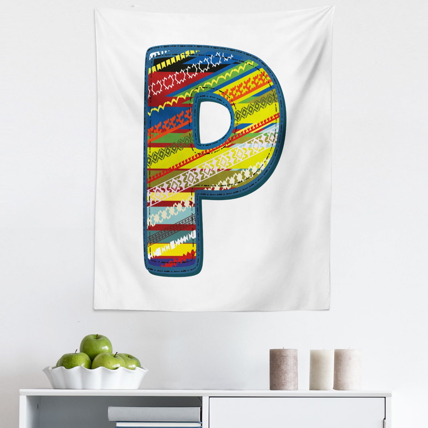 Letter P Tapestry, P Letter Alphabet Boho Style Calligraphy Vibrant ...