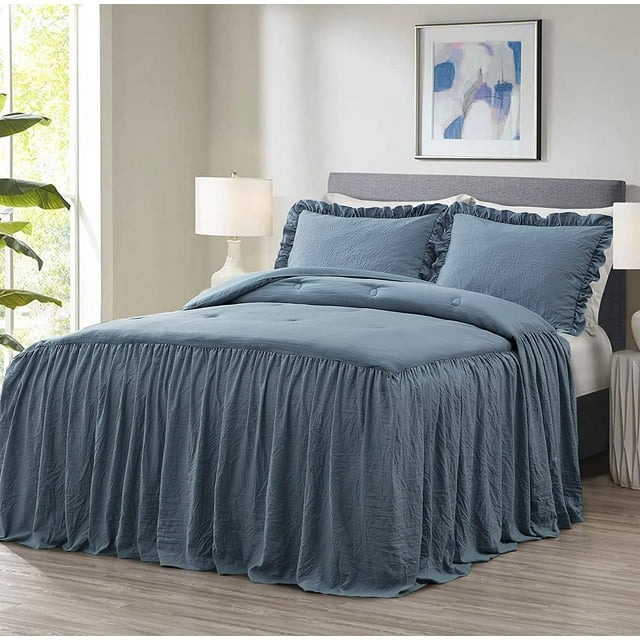 Chezmoi Collection Sinclair 3-Piece Ruffle Skirt Bedspread Set, Queen ...