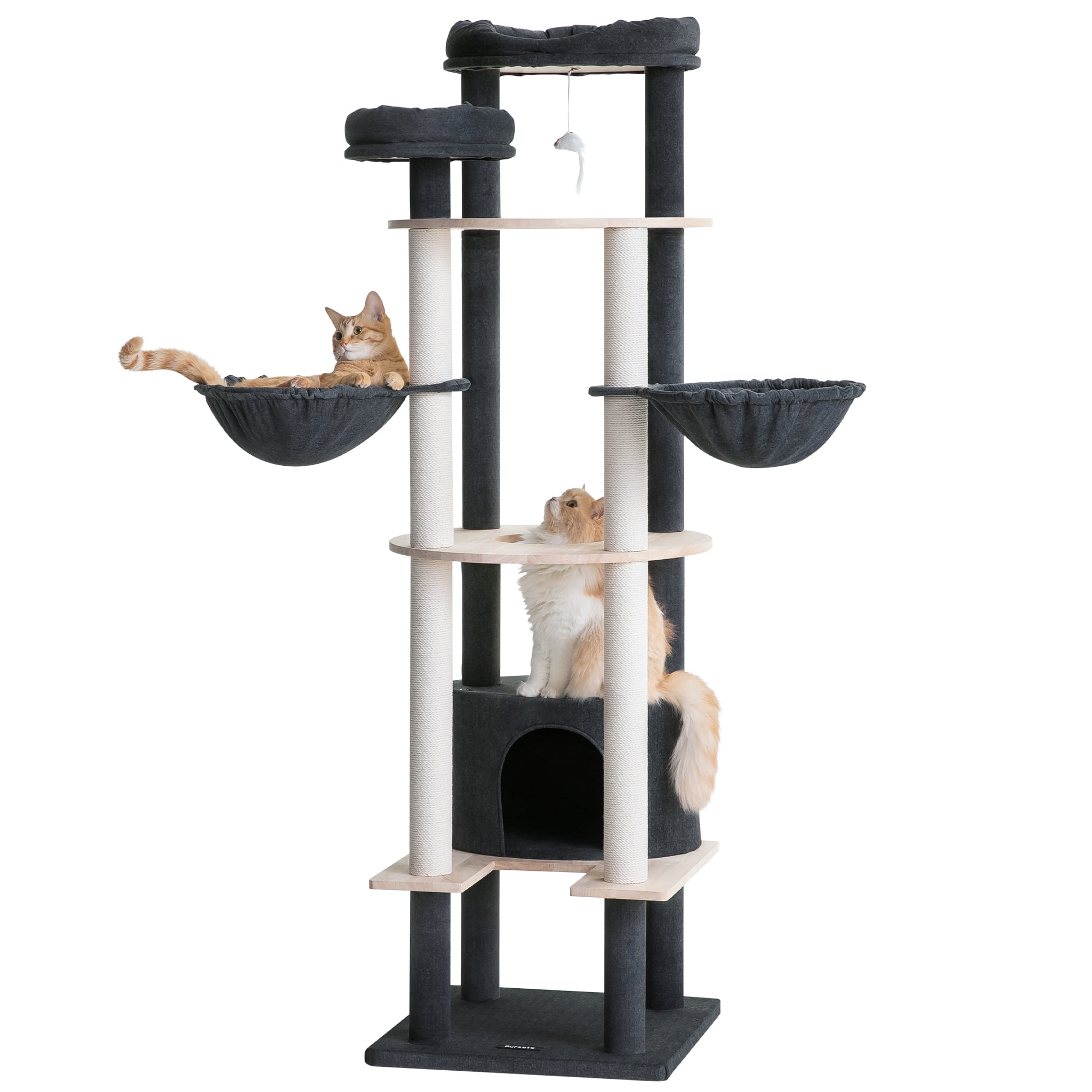 Furcato 67-in Wood Cat Tree Modern Cat Tower for Large Cat Condo with ...