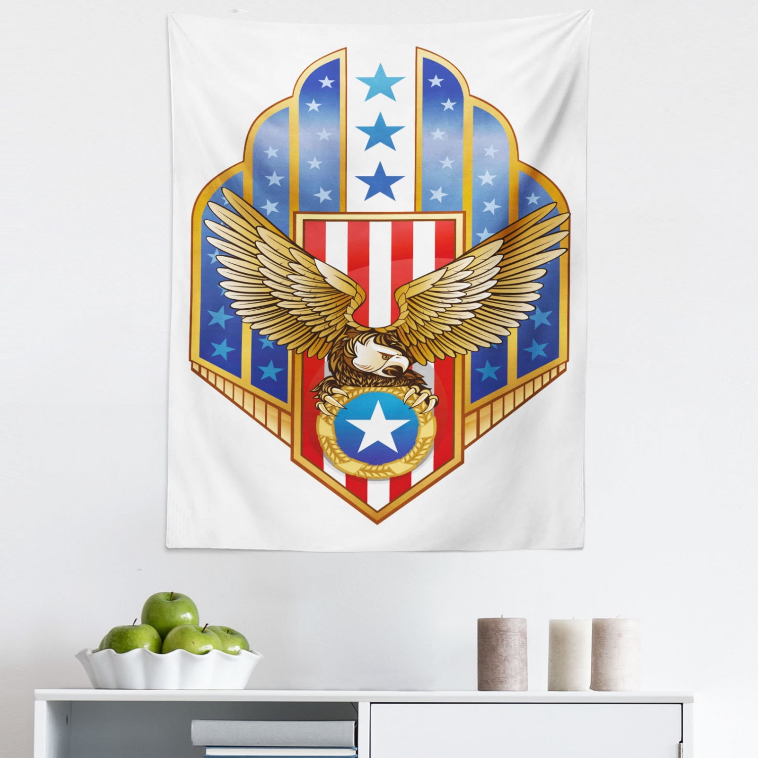 Eagle Tapestry, Heraldic Illustration Freedom Gold Yellow Winged Eagle ...