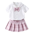 akafmk Girls School Uniform Outfits Lapel Bow Button Down Shirts Short ...