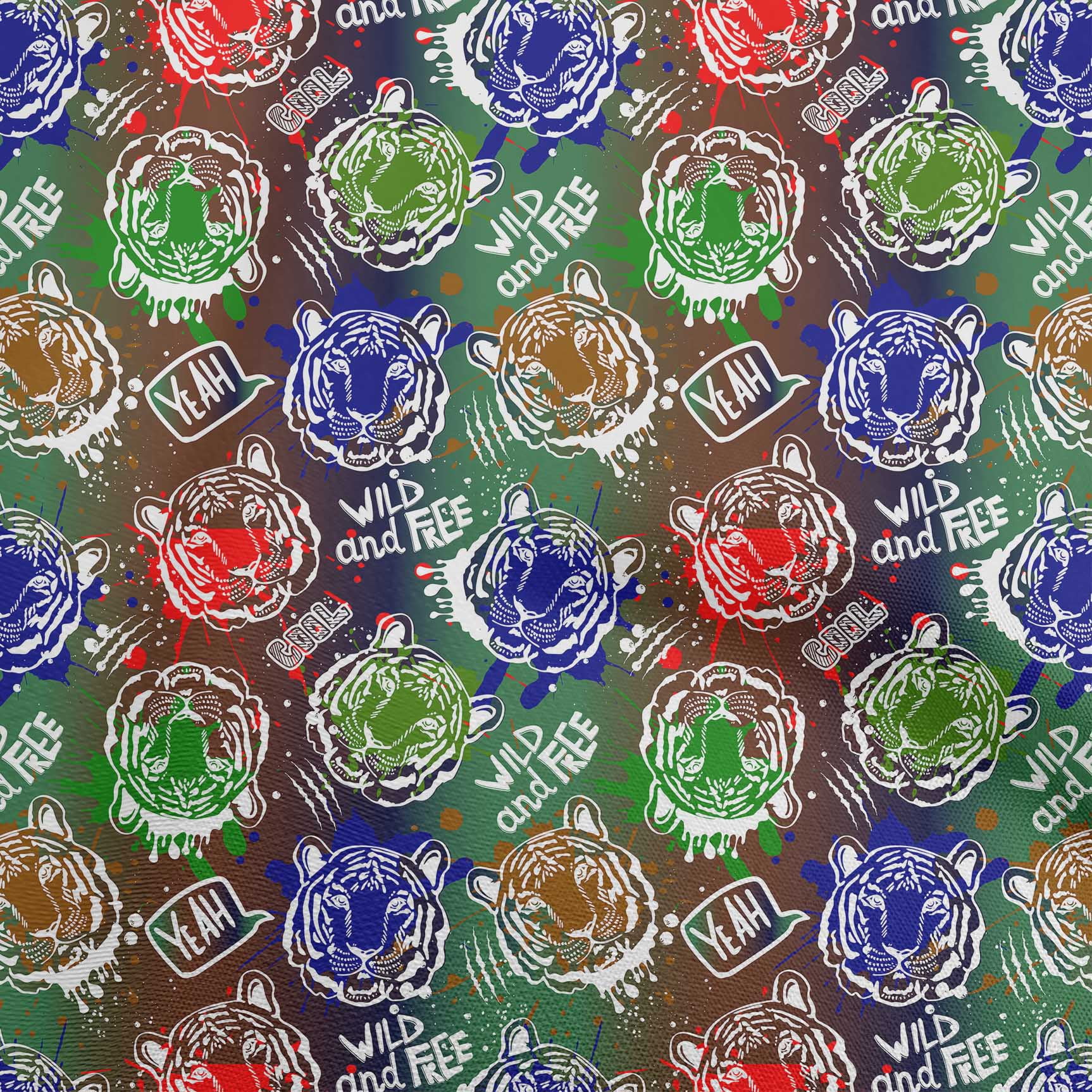 oneOone Silk Tabby Green Fabric Colourful Animal Face Quilting Supplies ...