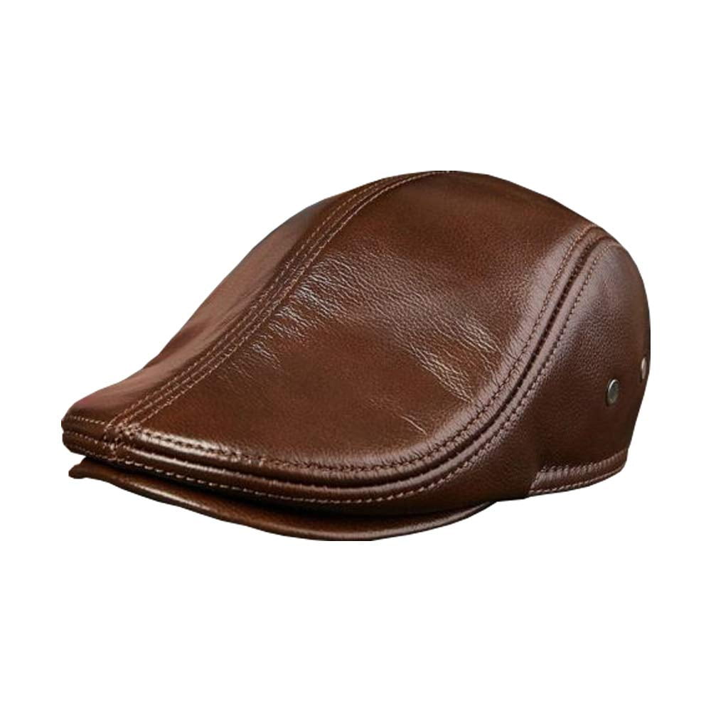 HAORUN Men Spring Winter Leather Newsboy Hat Flat Beret Cap Vintage Ivy ...