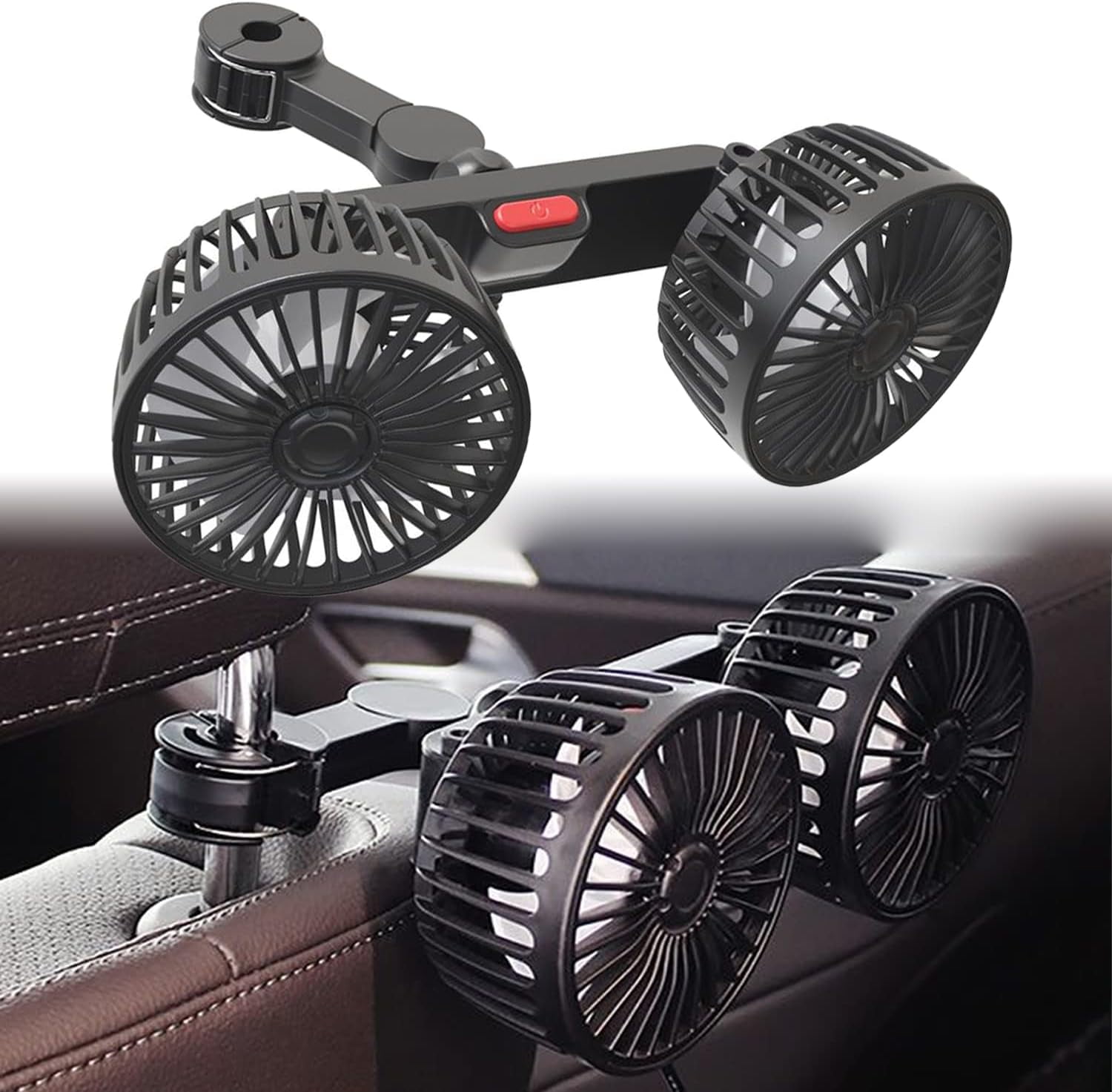 USB Car Fan,Adjustable Dual Head Clip Fan 360° Rotatable Cooling Air ...