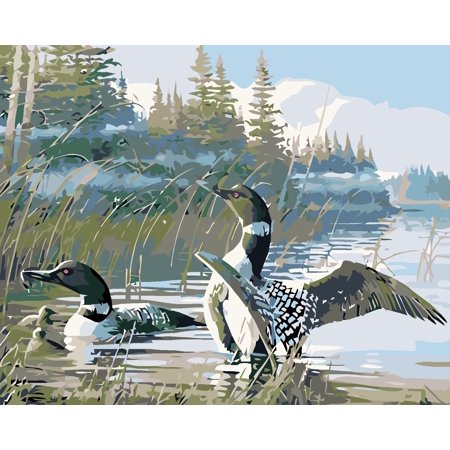 DIY Oil Painting Nature Natural landscape Water Bird Sky Beak Tree ...