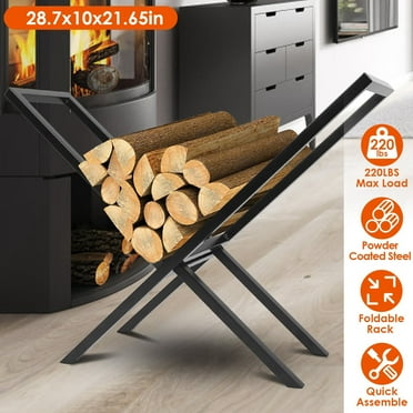 Costway Outdoor Small Metal Firewood Storage Rack Indoor Steel ...