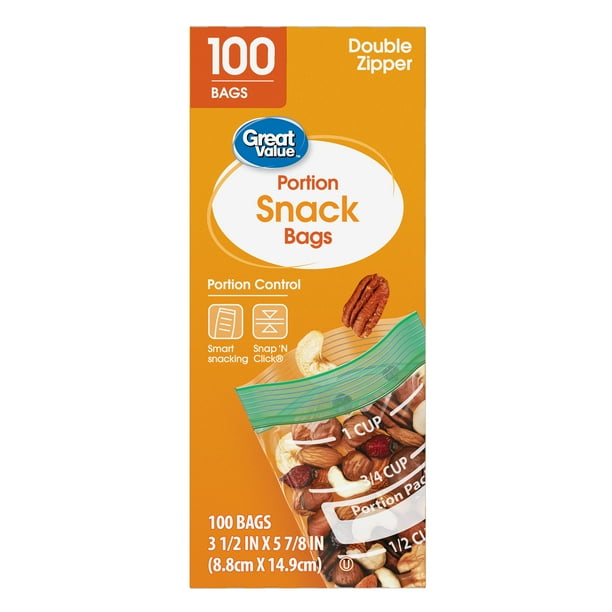 Great Value Fresh Seal Double Zipper Rectangle Portion Snack Bags, 100 ...