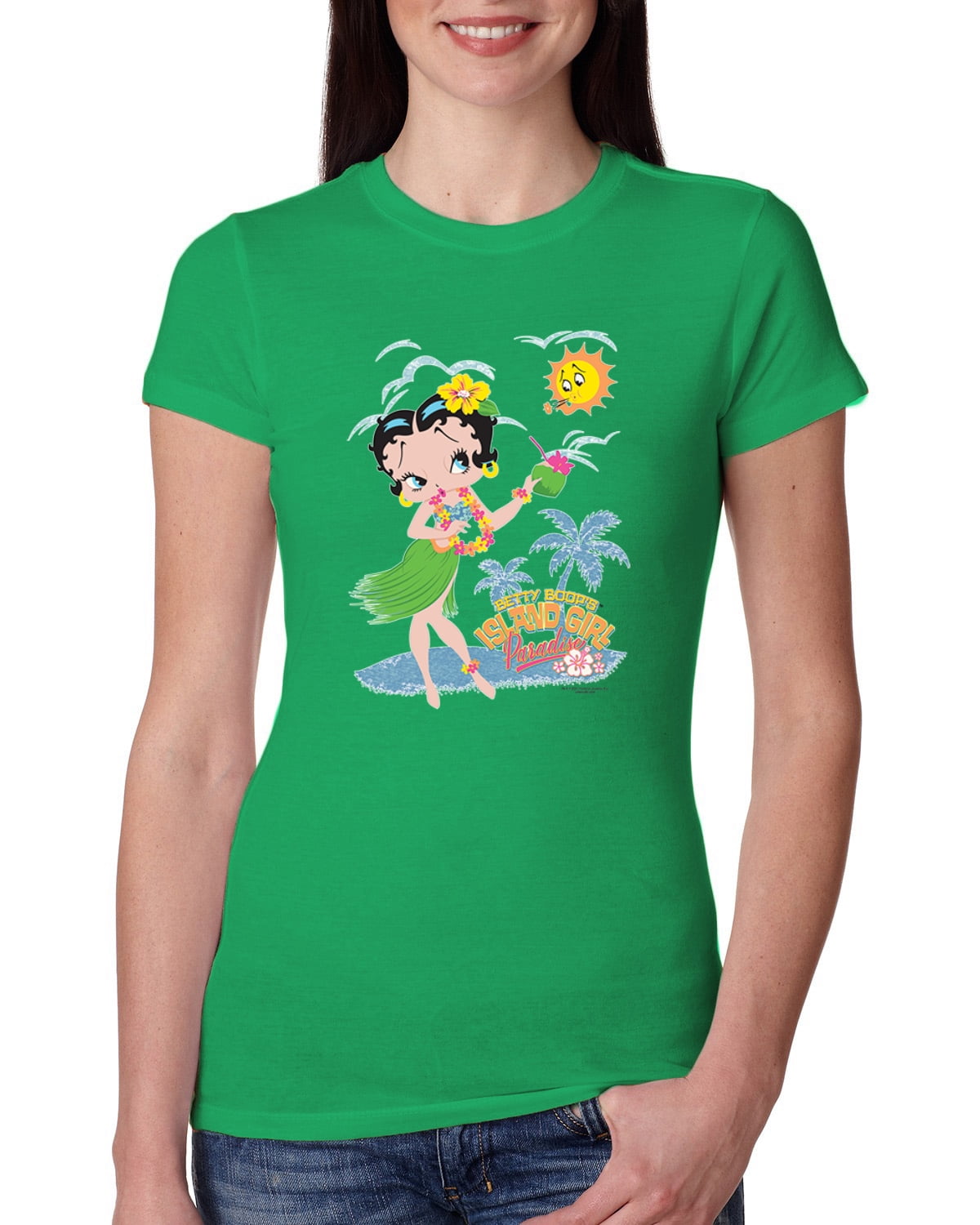 Wild Bobby, Betty Boop Island Girl Paradise Betty Boop Womens Slim Fit ...