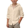 CAIXIA Boys Long Sleeve Linen Shirt Hoodie Button Down Shirts Summer ...