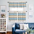 Blue Beige Wood Grain Kitchen Curtains Valance and Tier Set Vintage ...