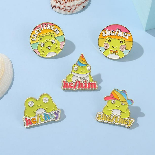 5 Pack Studious Frog Enamel Lapel Pins For Kids/girl, Cute Rainbow ...