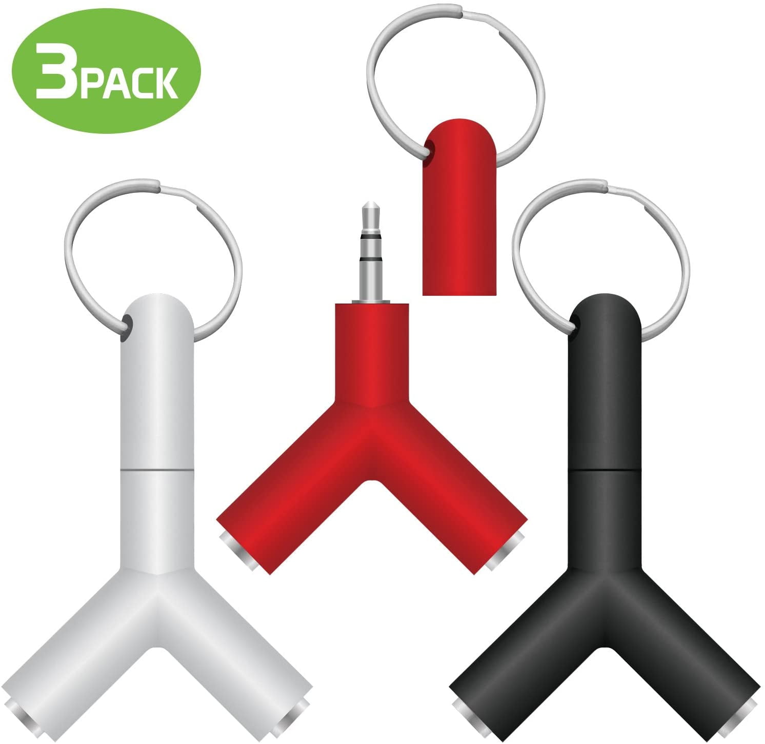 Pack of 3 Key Chain Audio Splitter Y Adapter, 3.5mm Male to Dual 3.5mm ...