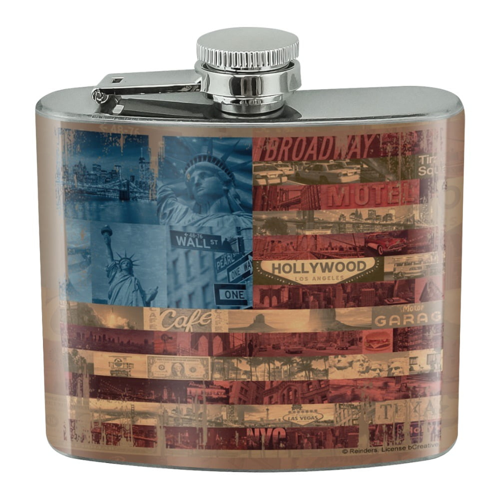 American Flag Patriotic USA Collage Stainless Steel 5oz Hip Drink ...