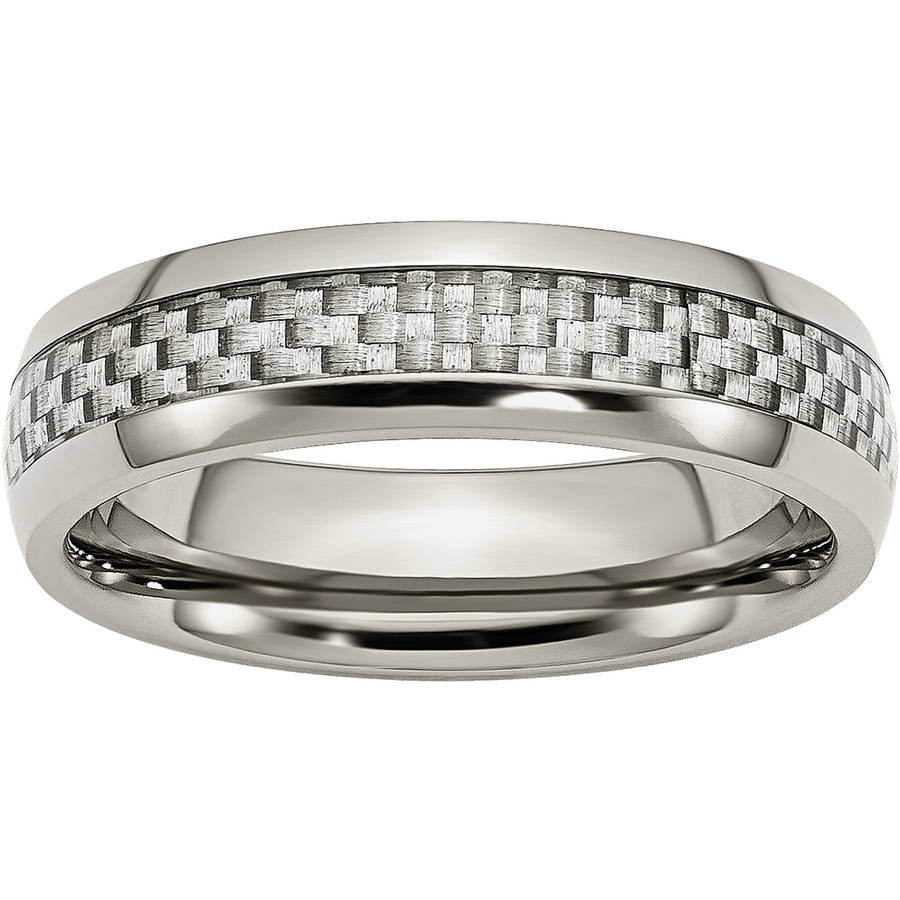 Stainless Steel Polished w/ Grey Carbon Fiber Inlay 6mm Band - Walmart.com