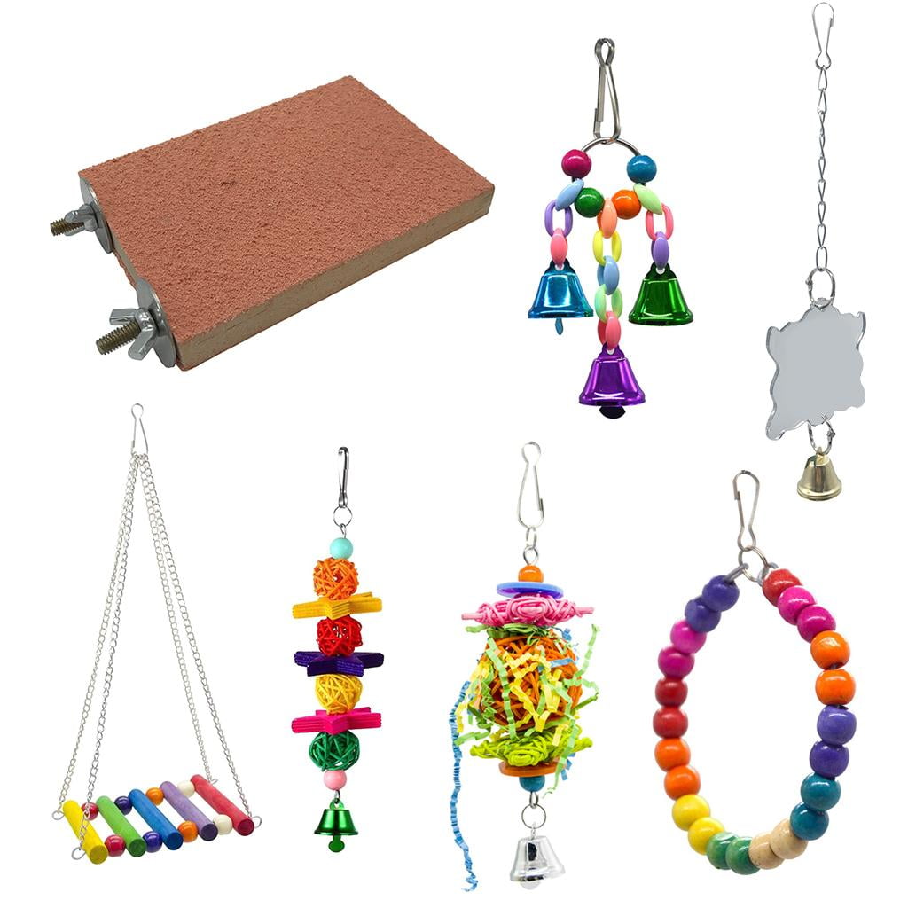 7 x Colorful Wood ing Bird Chewing Toy, Large Medium Cage Swing and ...