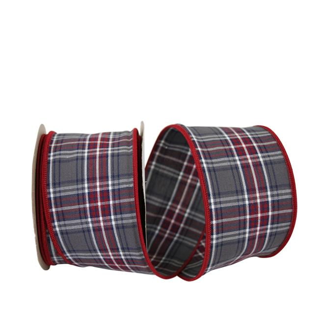 Wired Edged Plaid Pride Burgundy and Grey Plaid Christmas Ribbon 2 1/2 ...