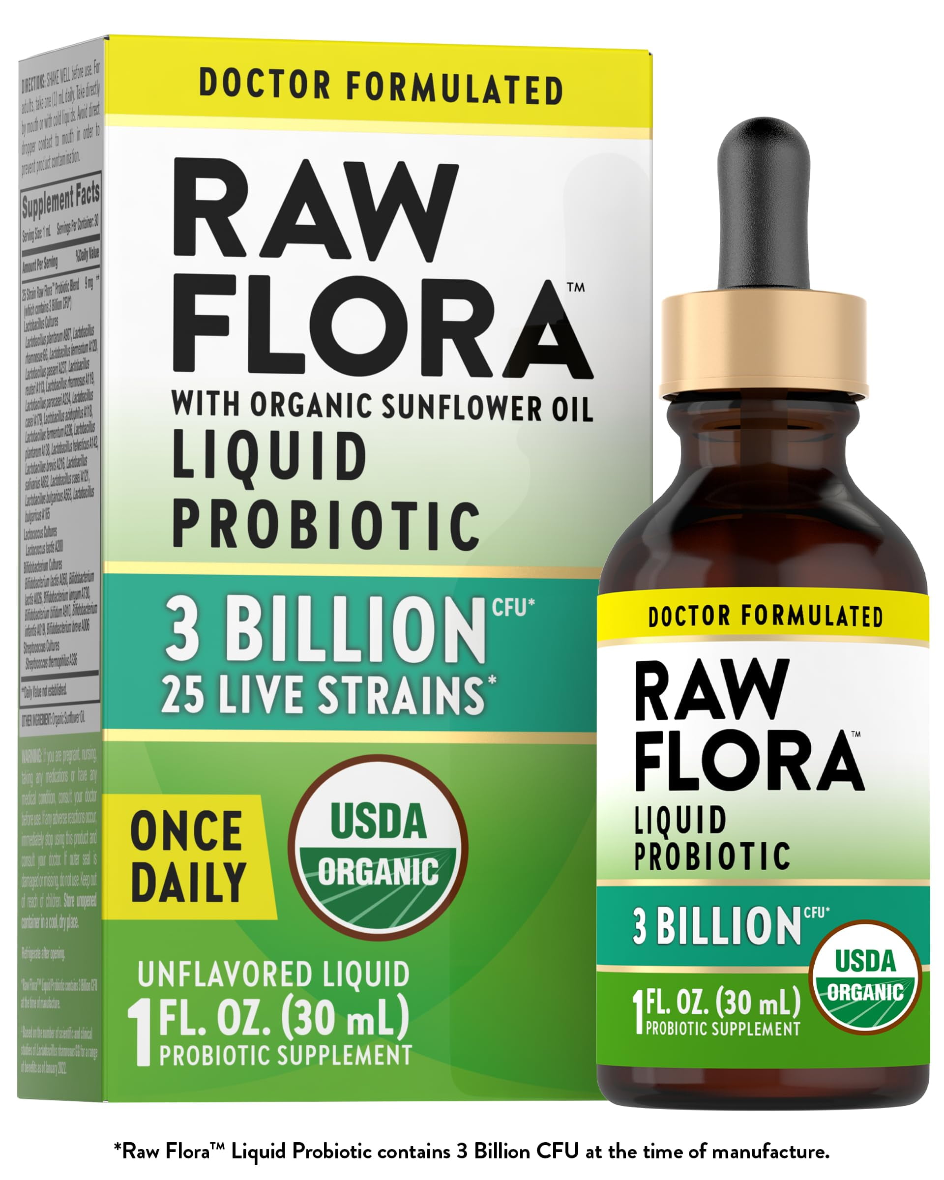 Probiótico líquido Nature's Truth Raw Flora 25 mil millones de CFU ...