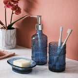 4-Piece Decorative Glass Bathroom Accessory Set | Embossed Blue Heavy ...