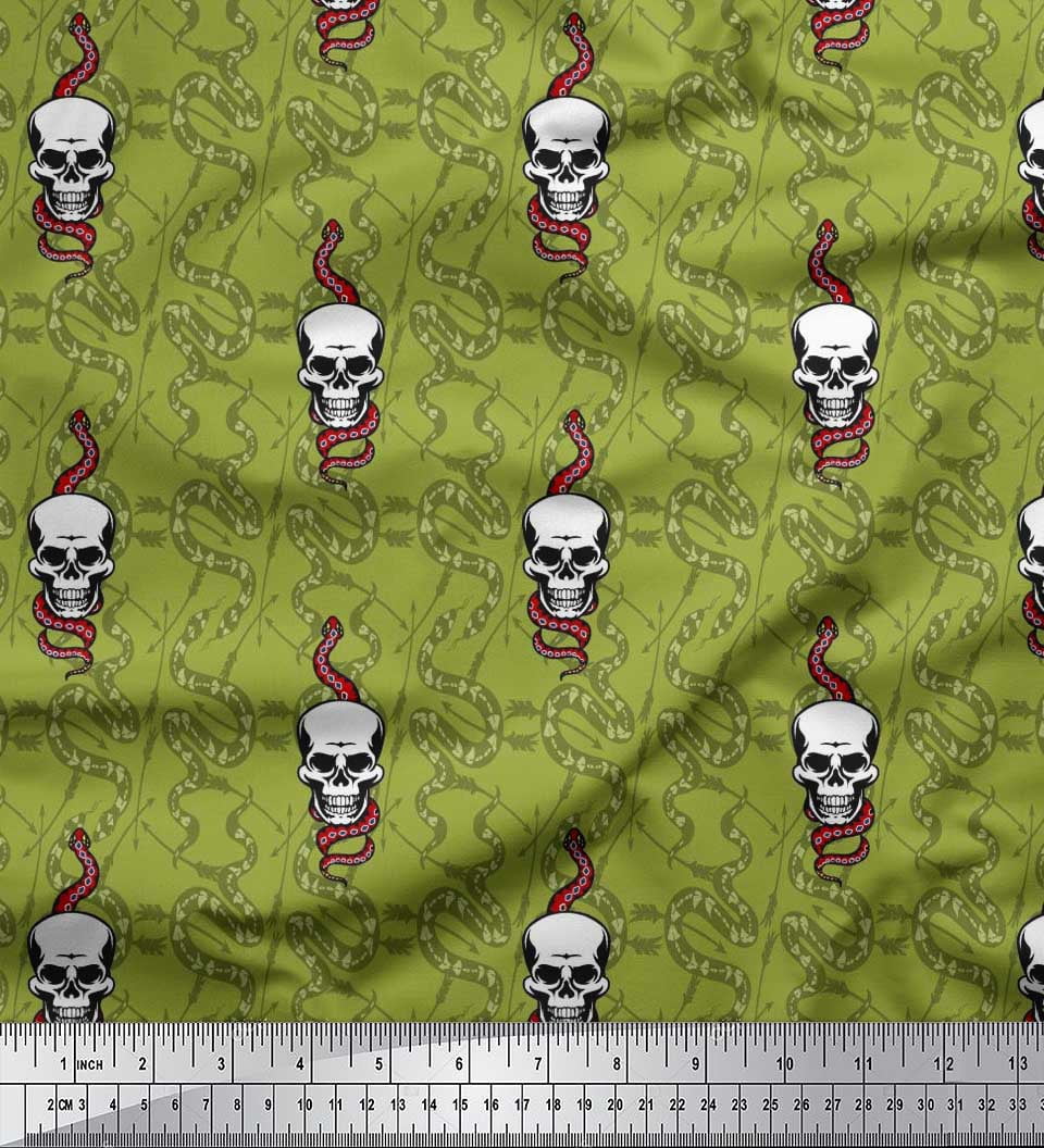 Soimoi Silk Fabric Snake,Arrow & Skull Printed Fabric 1 Yard 42 Inch ...