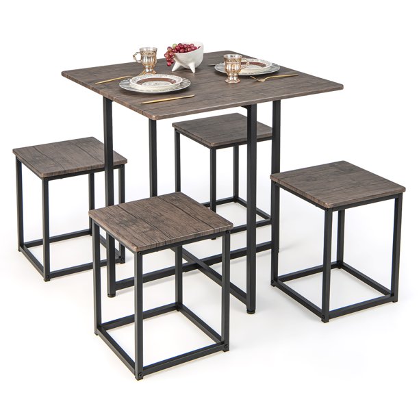 Costway 5-Piece Dining Table Set Square Kitchen Table Set with Stools ...
