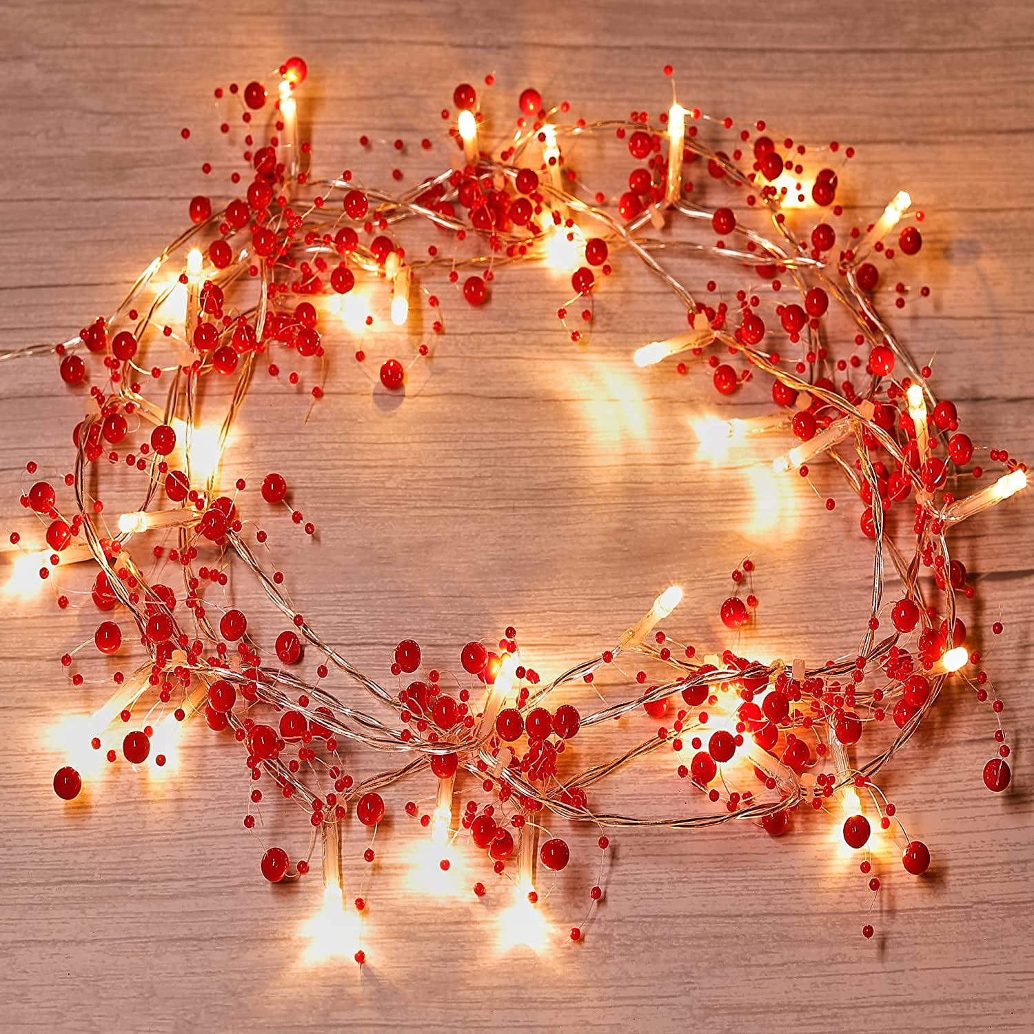 Red Berry Brunch Pre-lit Garland with 20LED Lights, Battery Operated ...