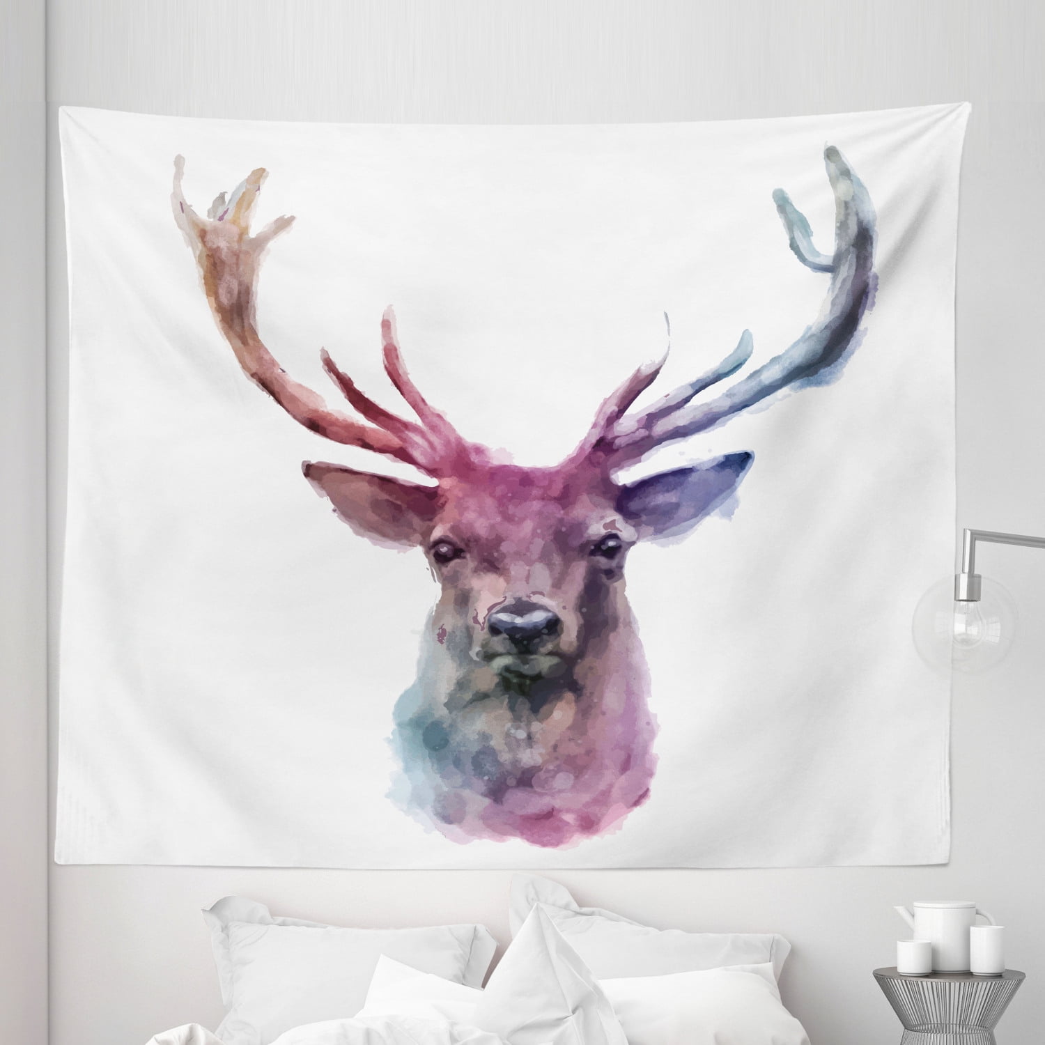 Pastel Tapestry, Illustration of Male Stag with Soft Pale Colors ...