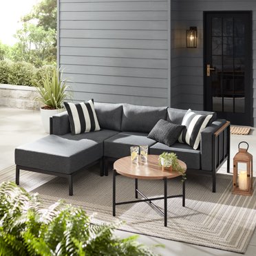 Rimini Collection-- 5 Piece Outdoor Sectional and Dining Set--Dark ...