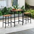 3 Pieces Acacia Wood Patio Bar Set, Space Saving Outdoor Bar Height ...