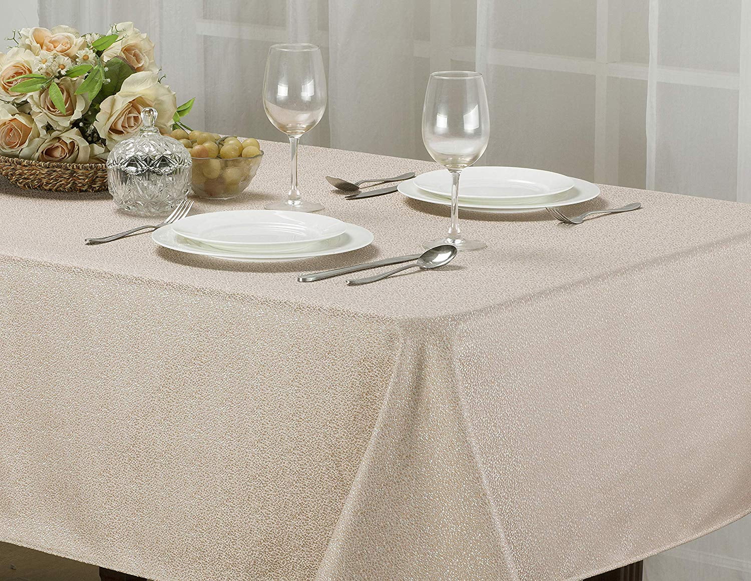 Kashi Home Stone Bronze Tablecloth 70"RD, Decorative Fabric Tablecloth ...