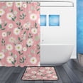 Bath Curtain & 72x72in Non-Slip Bath Mat Set 12-Grommet Shower Curtain ...