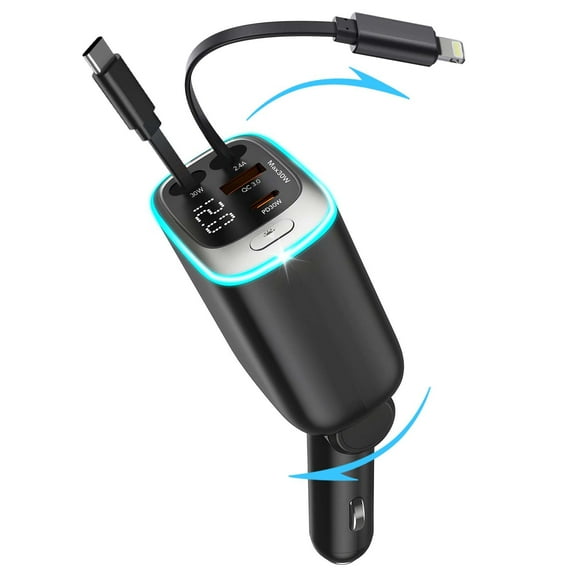 Smart Home 4 in 1 Retractable Car Charger 100W Fast USB Type-C ...