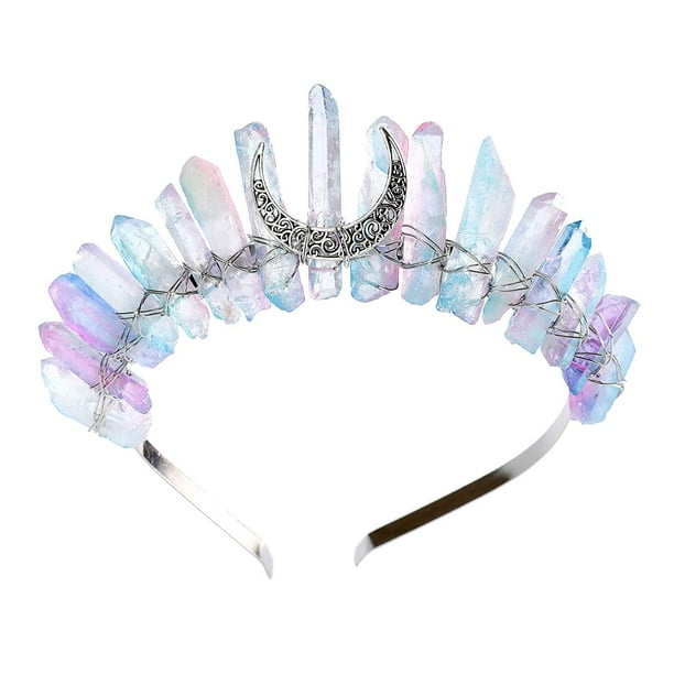 IFENG Raw Crystal Quartz Crown – Rhinestone Tiara Mermaid Headband for Woman Weeding and Parties ...