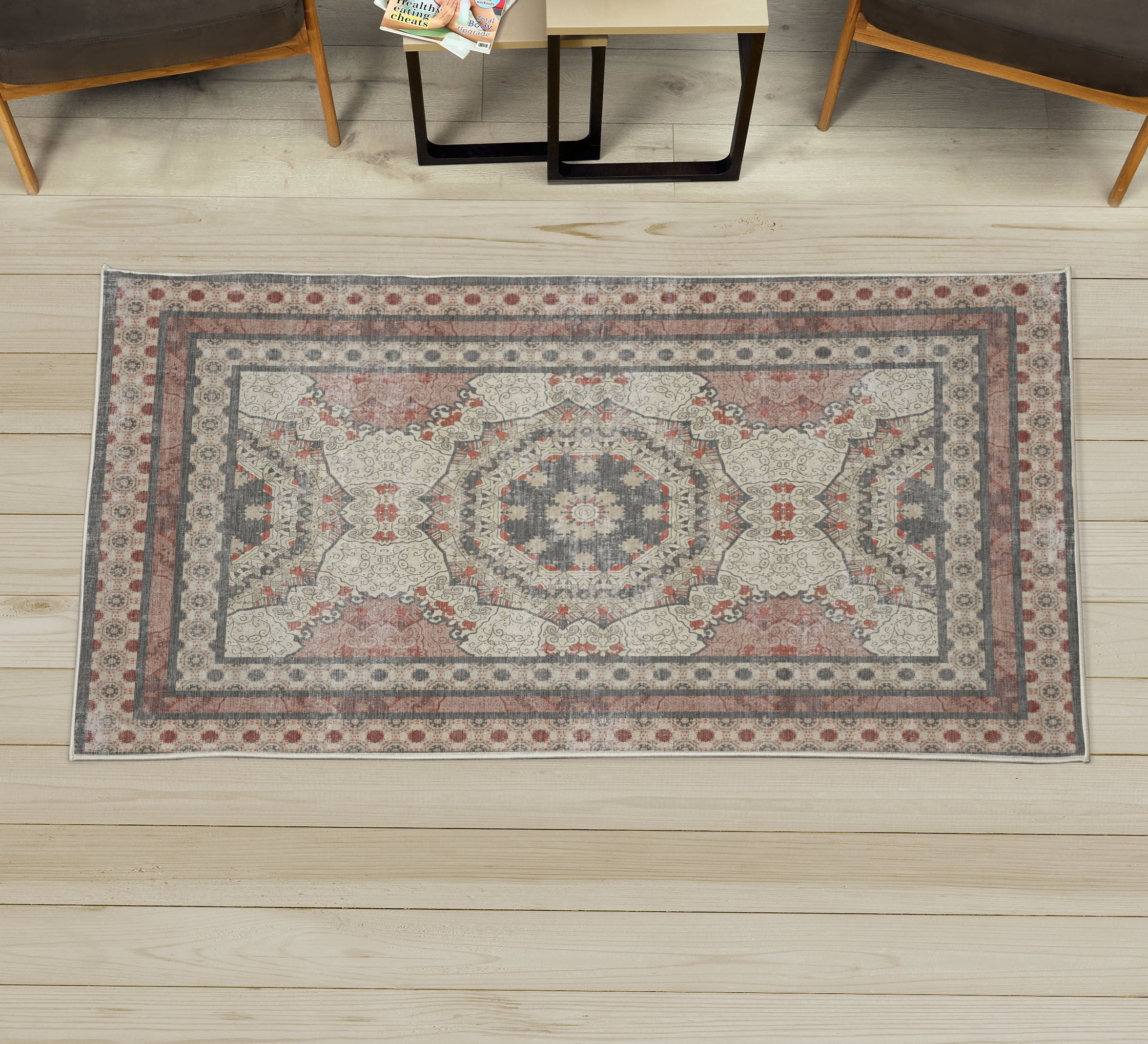 Bohemian Decorative Rug, Rustic Look Symmetric and Geometric Motif ...