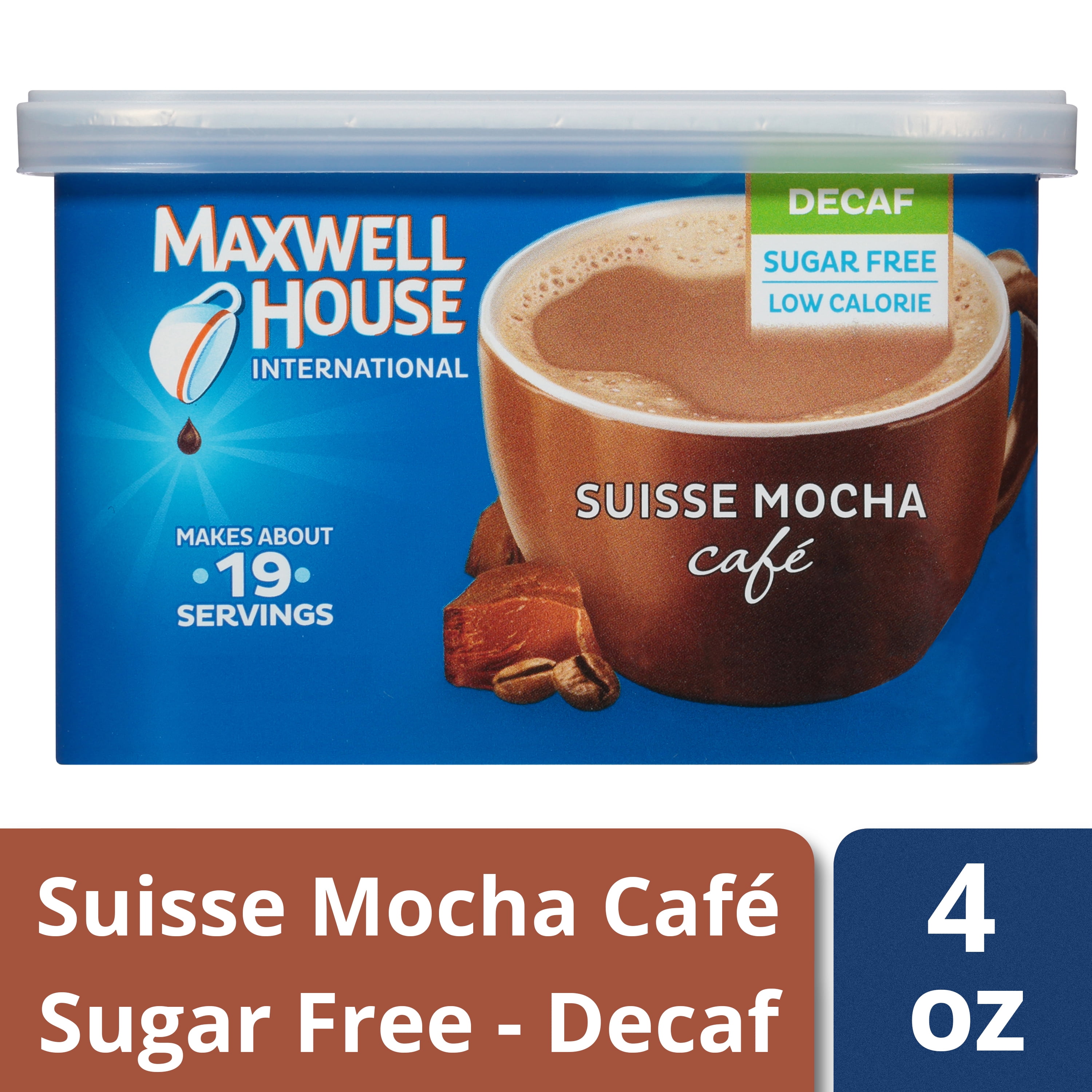 Maxwell House International Decaf Sugar Free Suisse Mocha Cafe Beverage Mix, Decaffeinated, 4 oz ...