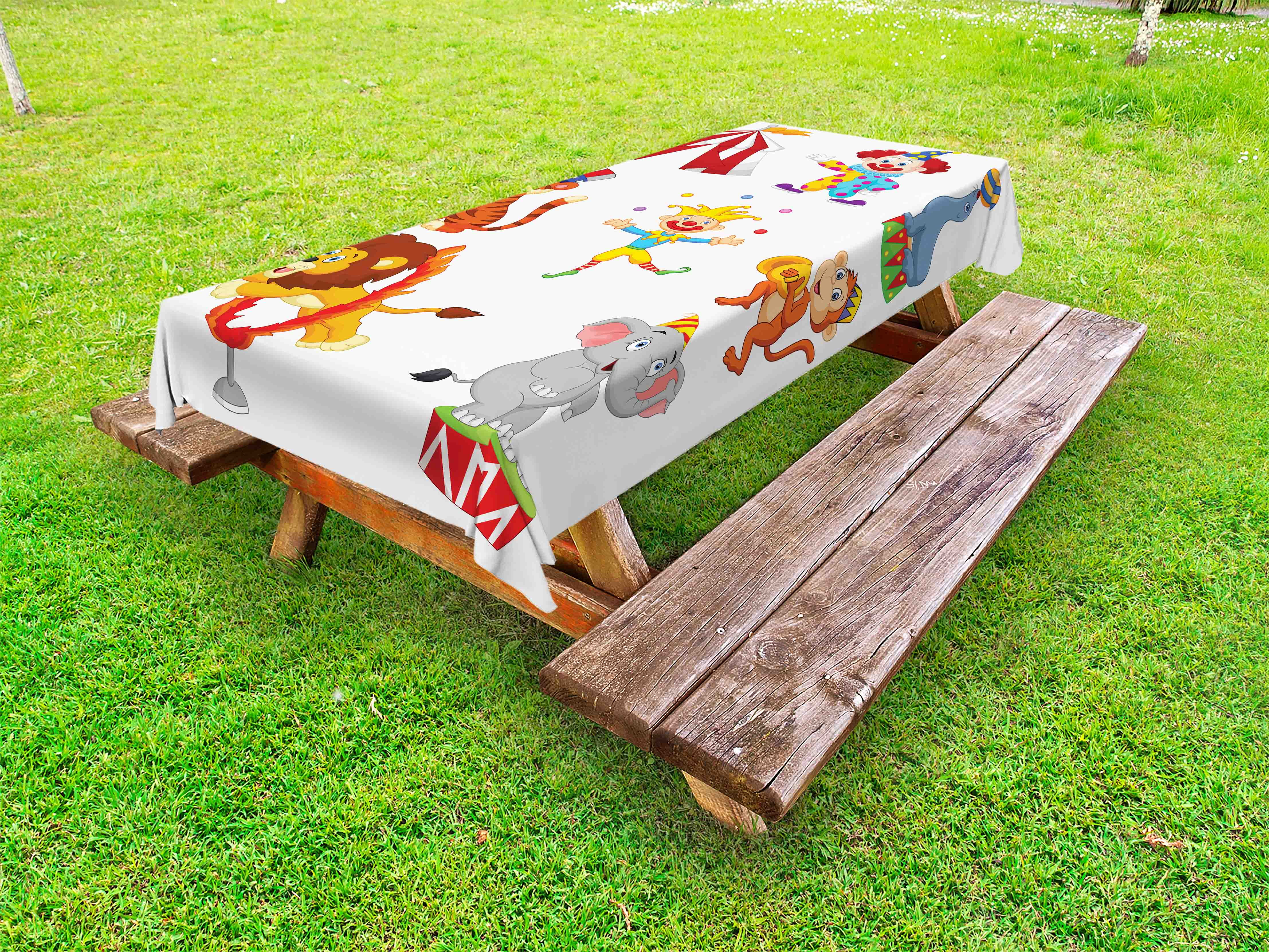 Circus Outdoor Tablecloth, Cartoon Style Collection of Cute Circus ...
