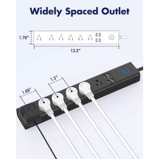 onn. 2.5ft 4 Outlets Surge Protector with Switch & 2 USB Ports- Grey ...