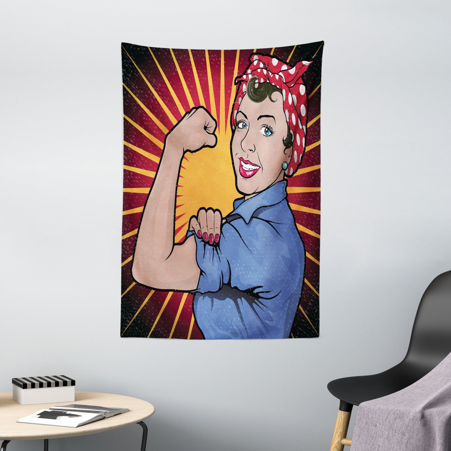 Feminist Tapestry, Illustration of Retro Strong Powerful Woman Showing ...