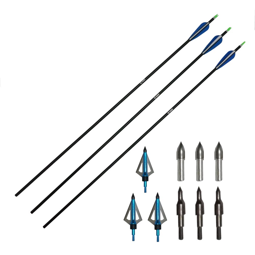 Safari Choice Archery Anti-Break Carbon 3 Arrows & Broadheads Set, Type ...