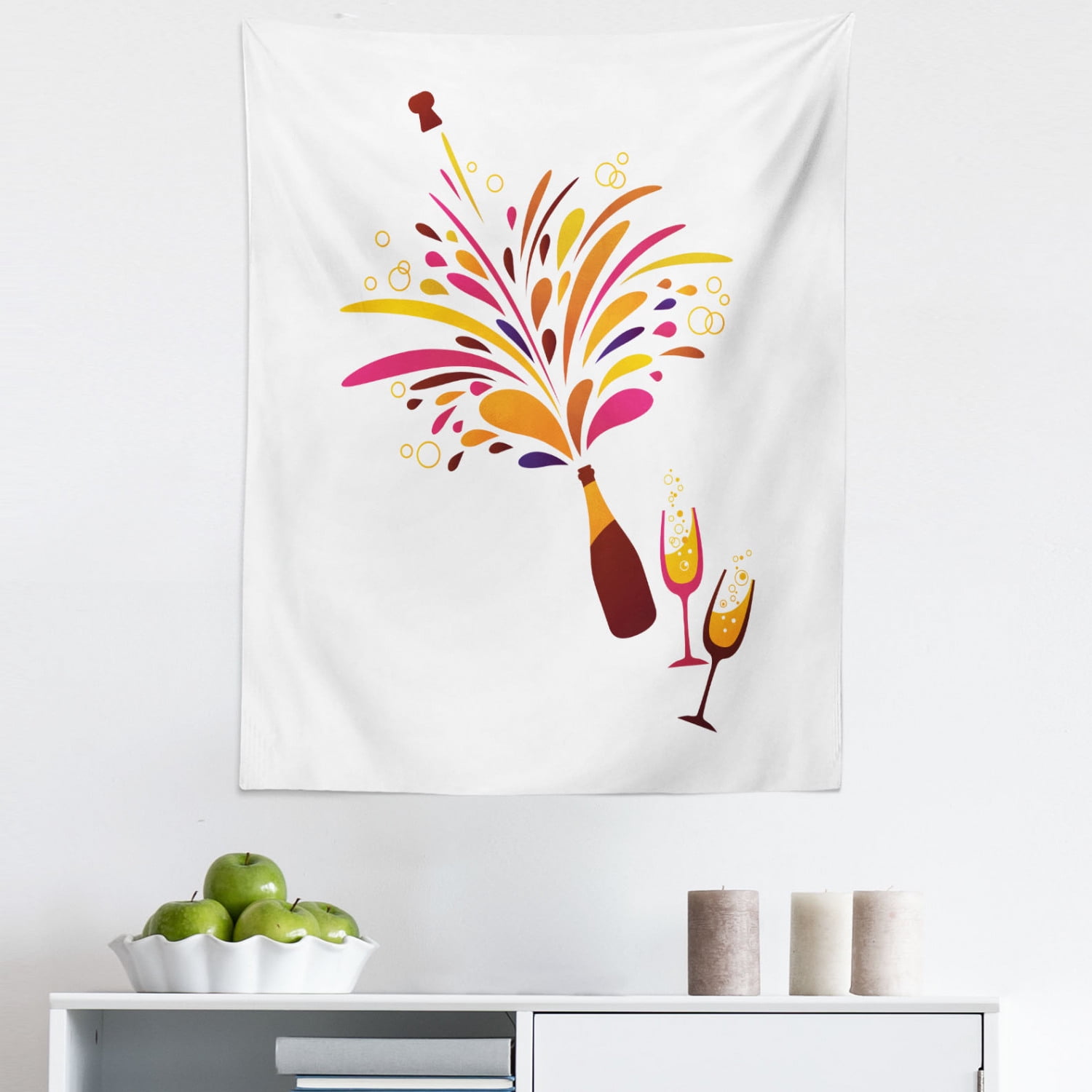 Champagne Tapestry, Colorful Champagne Splash Design with Bubbles ...