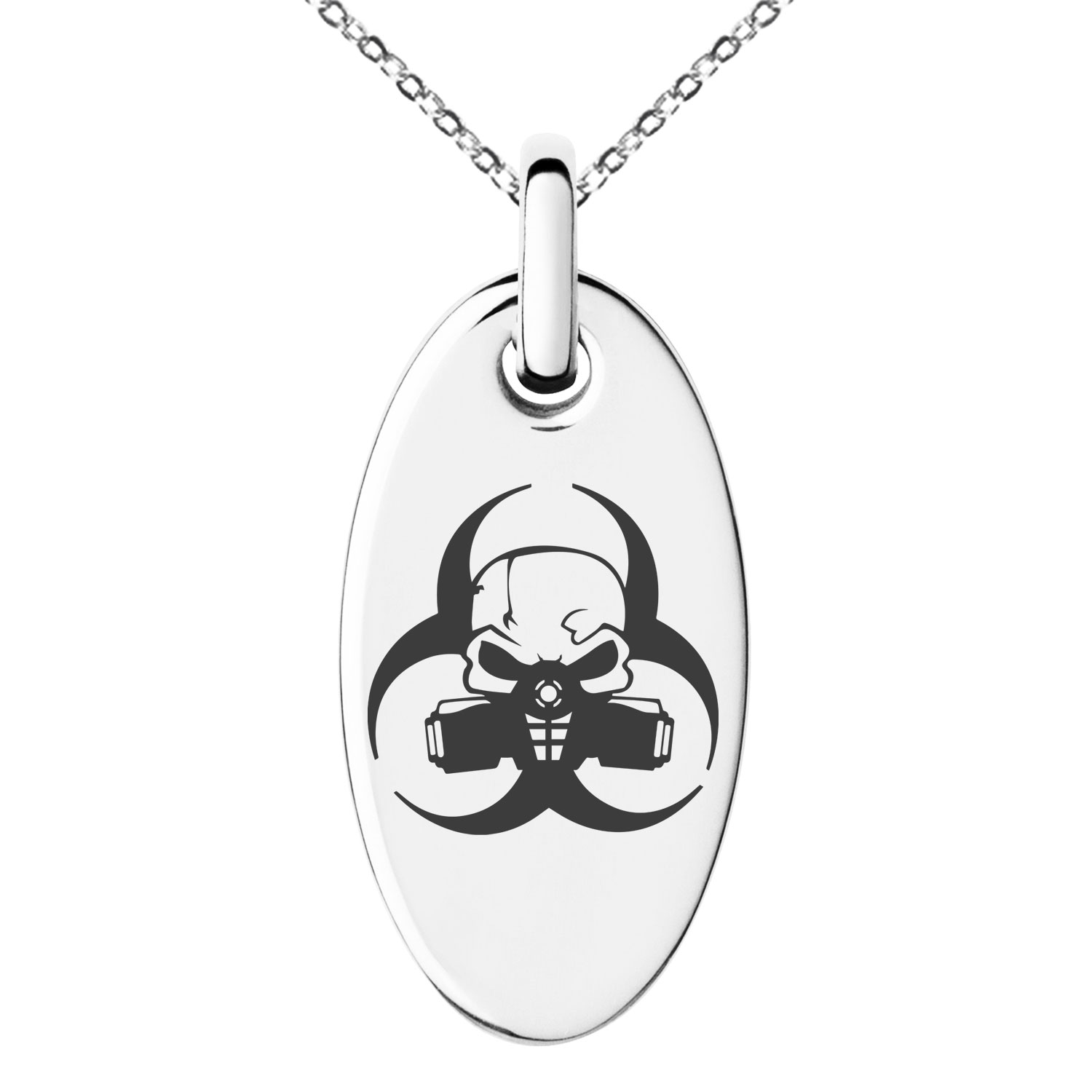 Stainless Steel Biohazard Skull Engraved Small Oval Charm Pendant ...