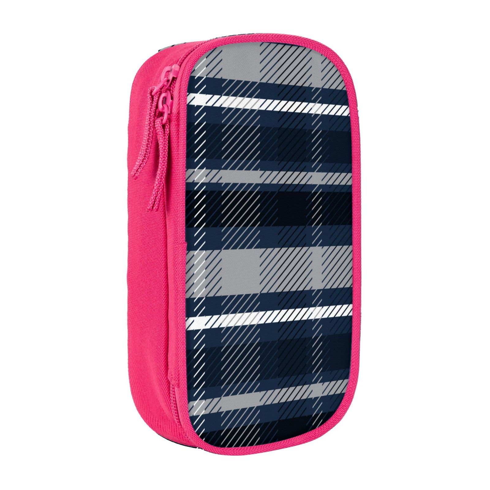 Large Storage Pencil Case, Blue Check Style Pattern with Zipper Large ...