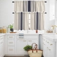 Blue Striped Kitchen Curtains and Valances Set, Simple Brown Linen ...